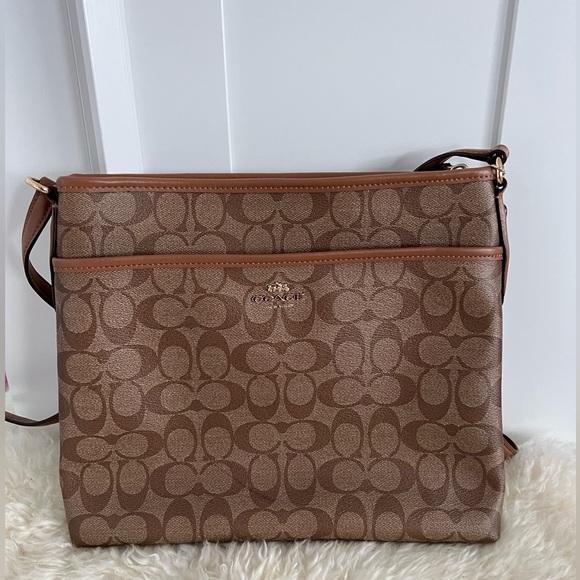 Coach | Bags | Coach Signature File Crossbody Bag Beige Light Brown ...